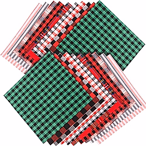ZYP 20 Pcs Christmas Cotton Fabric Squares, 10 x 10 Inch Christmas Plaid Buffalo Check Fabric Precut Scraps for Christmas DIY Craft Sewing Quilting