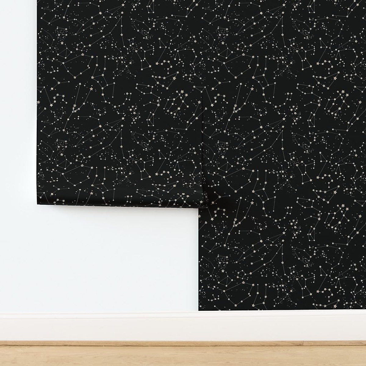 Peel & Stick Wallpaper Swatch - Constellations Black Background White Stars Space Night Time Custom Removable Wallpaper by Spoonflower