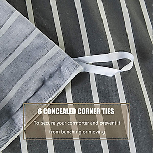 JELLYMONI 100% Natural Cotton 3pcs Striped Duvet Cover Sets, Dark Grey Duvet Cover with White Stripes Pattern Printed Comforter Cover, with Zipper Closure & Corner Ties(King Size)