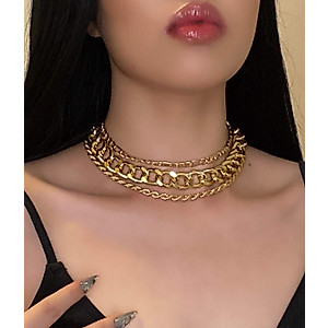 Aimimier 3Pcs Punk Cuban Link Chain Choker Necklace Twist Rope Necklace Chunky Figaro Chain Prom Party Festival Jewelry for Women and Girls (Gold)