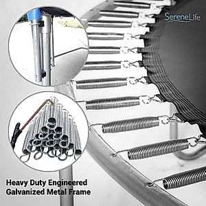 SereneLife ASTM Approved Stable Trampoline Strong with Net Enclosure Outdoor for Teens and Adults – Reinforced, Blue