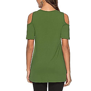CofeeMO Bravetoshop Womens Summer Fashion Short Sleeve Casual Loose Fit T-Shirt Cold Shoulder Tunic Tops Blouse (Green,XXL)