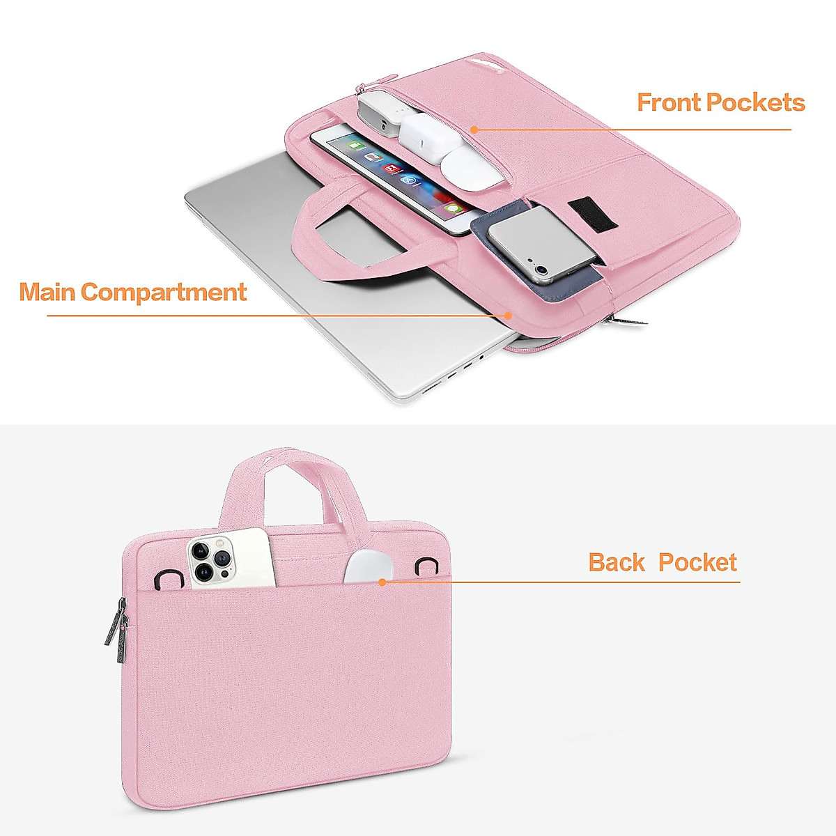 MOSISO Laptop Shoulder Bag Compatible with MacBook Pro 16 inch 2023-2019 M3 A2991 M2 A2780 M1 A2485 A2141/Pro 15 A1398,15-15.6 inch Notebook,Polyester Flapover Briefcase Sleeve Case, Pink