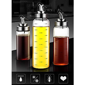 Olive Oil Dispenser Bottle, Liquid Condiment Container, 17 Oz Vinegar Dispensing Cruets With Dripless Capped Spout, Glass Decanter for Kitchen with Degree Scale (17 OZ)