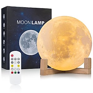 LOGROTATE Moon Lamp, Wall-Mounted Kids Night Light, 2021 Upgraded 5.96 Inch 18 Colors Sliding/Remote Control Moon Light with Unique Stand, Timing, USB Rechargeable, Wall Light Moon Decor, Best Gift