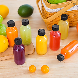 CUCUMI 8pcs Glass Bottles with Caps, 2oz Small Glass Juice Bottles, Shot Bottles with Caps, Small Glass Jars with Lids, Funnels, Waterproof Stickers and Brush