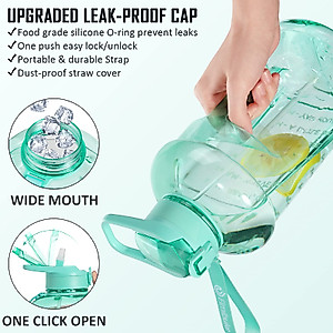 Fimibuke Half Gallon Water Bottle with Sleeve 64 OZ Water Bottle with Handle & Straw Leakproof Motivational Sports Gym Water Bottle with Time Marker Water Jug with Neoprene Holder - Floral Bloom