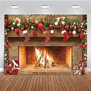 LTLYH 5x3ft Christmas Fireplace Theme Backdrop Merry Christmas Eve Photo Studio Backdrop Christmas Trees Xmas Gifts Backgrounds for Photography 109……