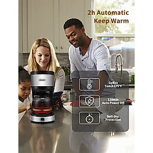 Gevi 4-Cup Coffee Maker with Auto-Shut Off, Small Drip Coffeemaker Compact Coffee Pot Brewer Machine with Cone Filter, Glass Carafe and Hot Plate, Stainless Steel Finish