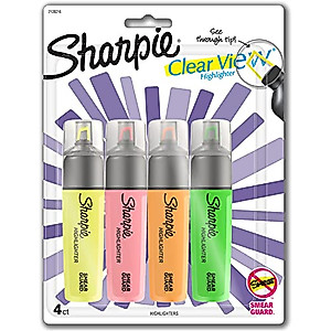 SHARPIE Clear View Highlighters, Chisel Tip, Assorted Colors, 4 Count