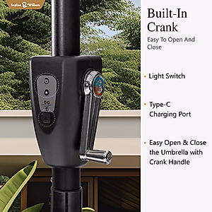 Sophia & William 13ft Patio Umbrella with Crank Lift, Large Outdoor Double-sided Umbrella with 120 LED lights, Perfect for Deck, Pool, Garden, Navy Blue