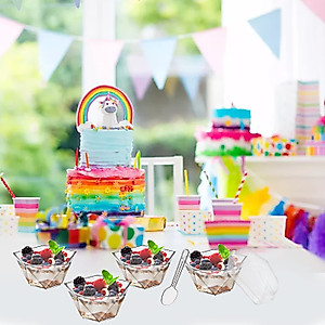 Foraineam 100 Pack Dessert Cups with 100 Lids and 100 Spoons, 3.7 oz. Clear Plastic Parfait Cups Disposable Reusable Diamond-shape Appetizer Cup Serving Bowls for Parties, Weddings and More