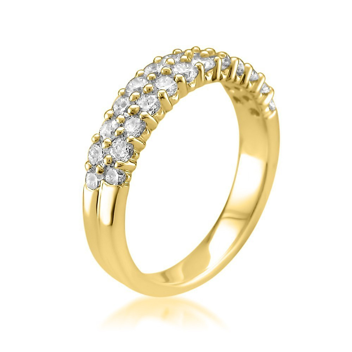 Beyond Brilliance 1 Carat Round Cut Diamond Double Row Wedding Band (I-J, I1-I2) in 14K Yellow Gold | Fine Jewelry for Women | Gift Box Included (Size 7)