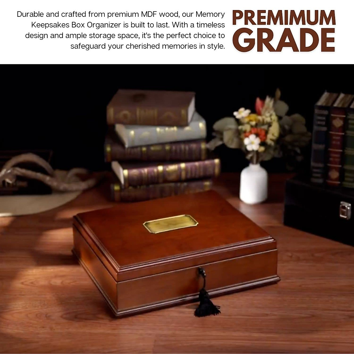 Arolly Romeo Memory Keepsake Box Organizer with Mahogany Wood Finish - Large Personal Storage Box with Locking Lid | Wooden Memory Box Gift for Anniversary, Wedding, Valentine, Birthday