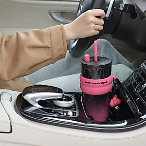 SDGA+ 24 OZ Insulated Leak Proof Tumbler with Lid and Straw, Stainless Steel Coffee Travel Mug for Hot and Cold, Reusable Portable Water Bottle, Metal Thermal Cup Gift for Women, Black and Pink