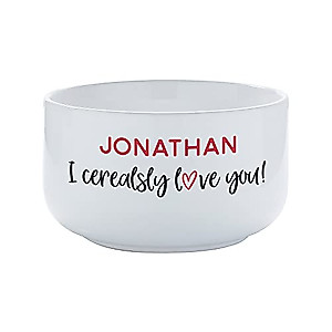 Personalization Universe Personalized 'I Cerealsly Love You' 14 oz. Romantic Valentine's Cereal Bowl - Heavyweight Stoneware, Chip-Resistant, Dishwasher & Microwave Safe Snack Bowl