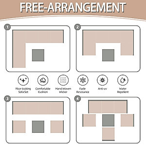 Skyfish 7 Pieces Patio Furniture Set - Outdoor Sectional Wicker Rattan Furniture with Cushion and Glass Table Patio Conversation Sets for Porch Poolside Backyard Outdoor Sofa Set Modular Sofa