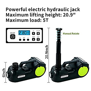 E-HEELP Electric Car Jack Kit 5Ton 12V Car Jack Hydraulic (Lifting Range: 6.1-20.86 inch) with Impact Wrench & Inflator for Car SUV Sedan MPV with LCD & Tire Pressure Display