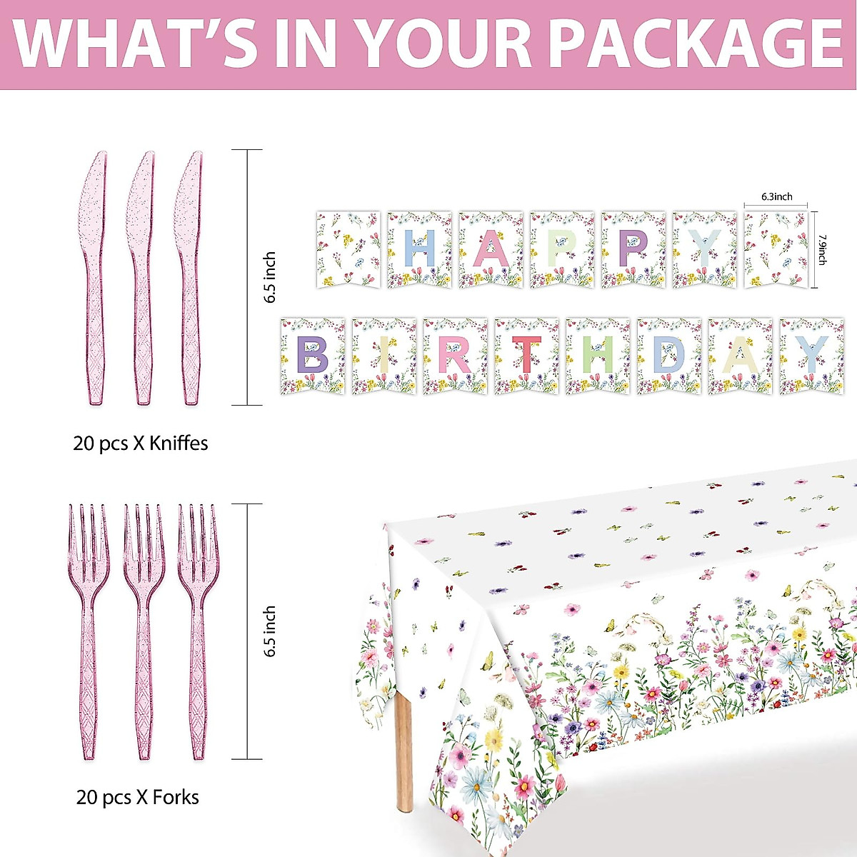 122PCS Wildflower Baby Shower Party Supplies for Girls First Birthday Spring Floral Wedding Party Decorations Disposable Plates Napkin Cups Tablecloth Banner Tableware Set for 20 Guests