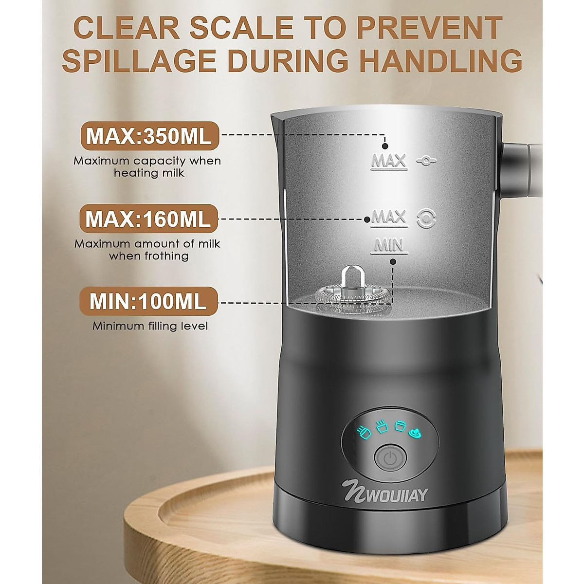 NWOUIIAY 4 in 1 Milk Frother Electric and Steamer 11.8oz/350ml Hot/Cold Foam Maker Intelligent Temperature Control Electric Milk Warmer for Latte/Coffee/Hot Chocolate/Cappuccino