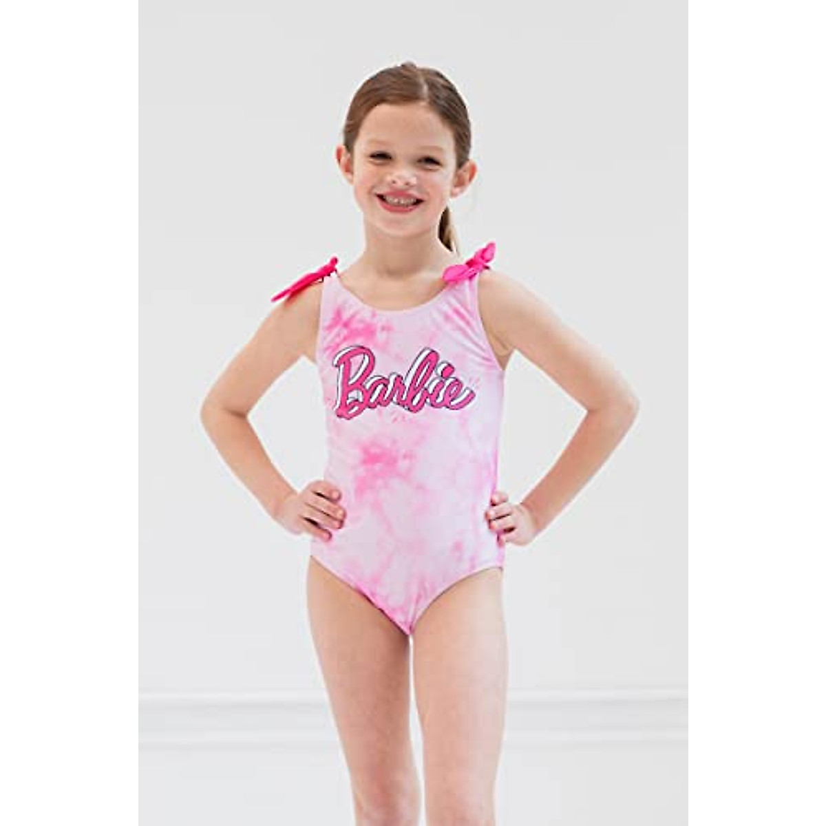 Barbie Little Girls One Piece Bathing Suit Tie Dye Pink 5