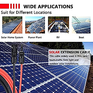 Solar Extension Cable Aimyzii 1 Pair(10Ft Red + 10Ft Black) 10AWG(6mm²) Solar Panel Cable MC4 Extension Cable with Female and Male Connectors