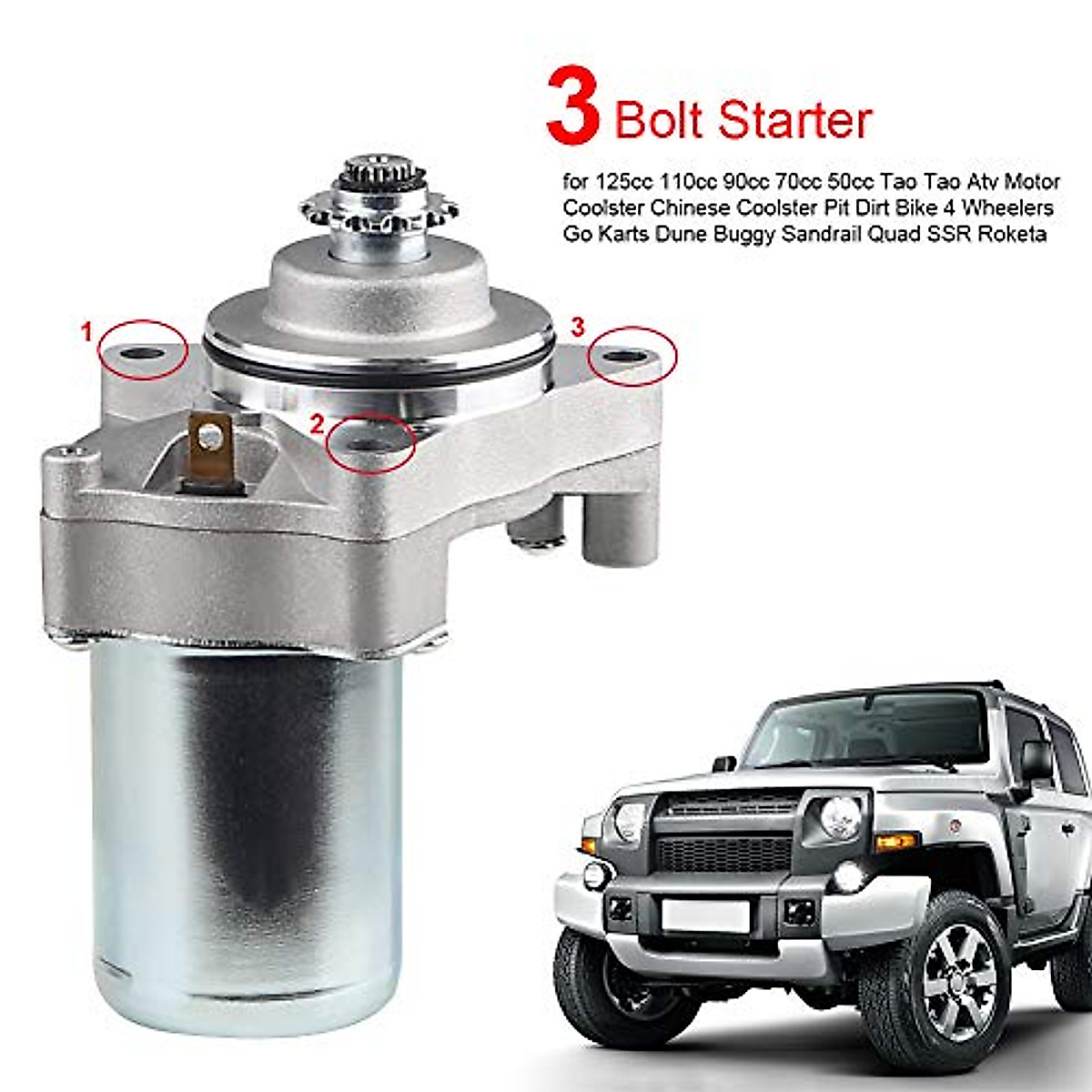 WATERWICH Starter Compatible with Tao Tao 125cc 110cc-50cc ATV Coolster Motor Coolster Four 4 Wheeler Chinese Pit Dirt Bike 4 Wheelers Go Karts Dune Buggy Sandrail Quad SSR Roketa