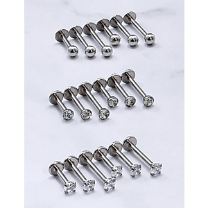 Ftovosyo 16G Medusa Piercing Jewelry Surgical Steel Labret Jewelry 6mm 8mm 10mm Length Snake Bite Ashley Lip Rings Studs Conch Helix Tragus Earring for Women Men 18Pcs Silver-tone