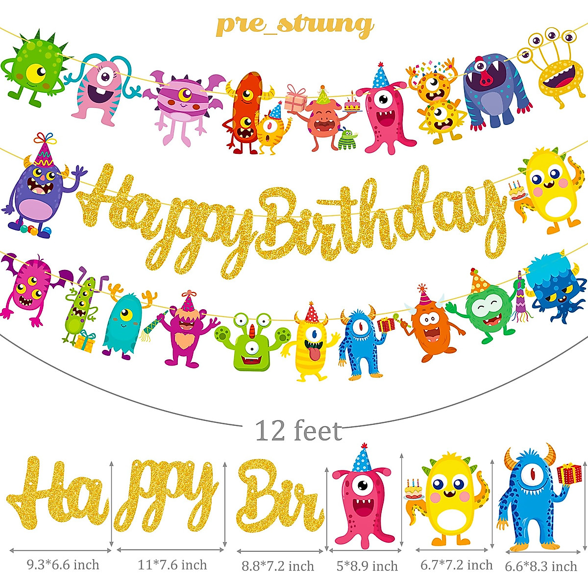 Monster Happy Birthday Banner Monster Bash Birthday Party Supplies Glitter Little Monster Birthday Banner Decorations for Kids Little Monster Theme Birthday Party Baby Shower Birthday Banner Supplies