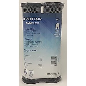 Omnifilter Standard T01 Omni TO1 Whole House Replacement Under Sink Water Filter Carbon Wrapped Cartridge (2-Pack) Chlorine Taste Odor Sediment TO1 T01 (Twin Pack) Water Filter Newest Model