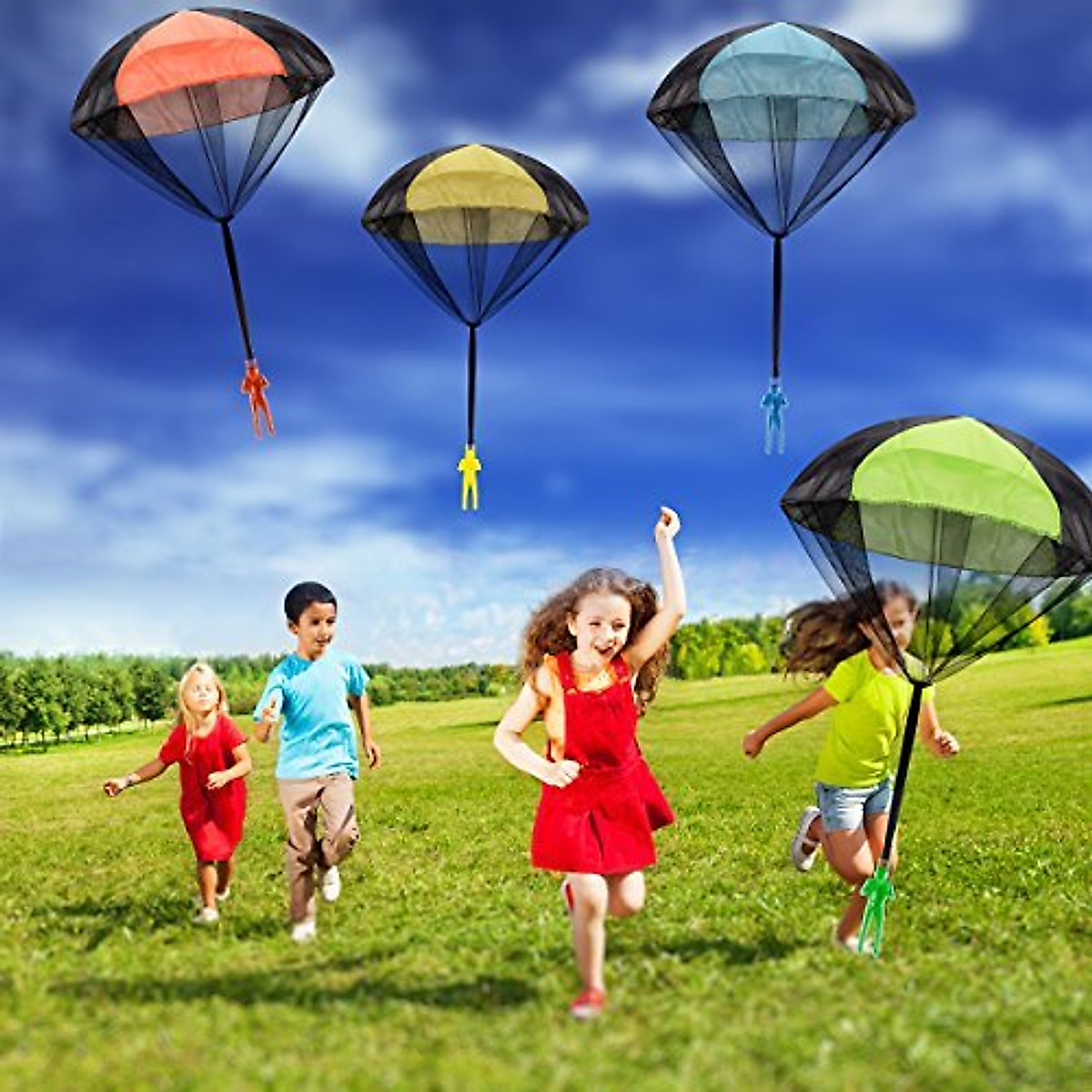 PGXT Parachute Toy, Tangle Free Throwing Army Toy Parachute, Outdoor Children's Flying Toys, No Battery nor Assembly Required (4 Pieces Set) (A)