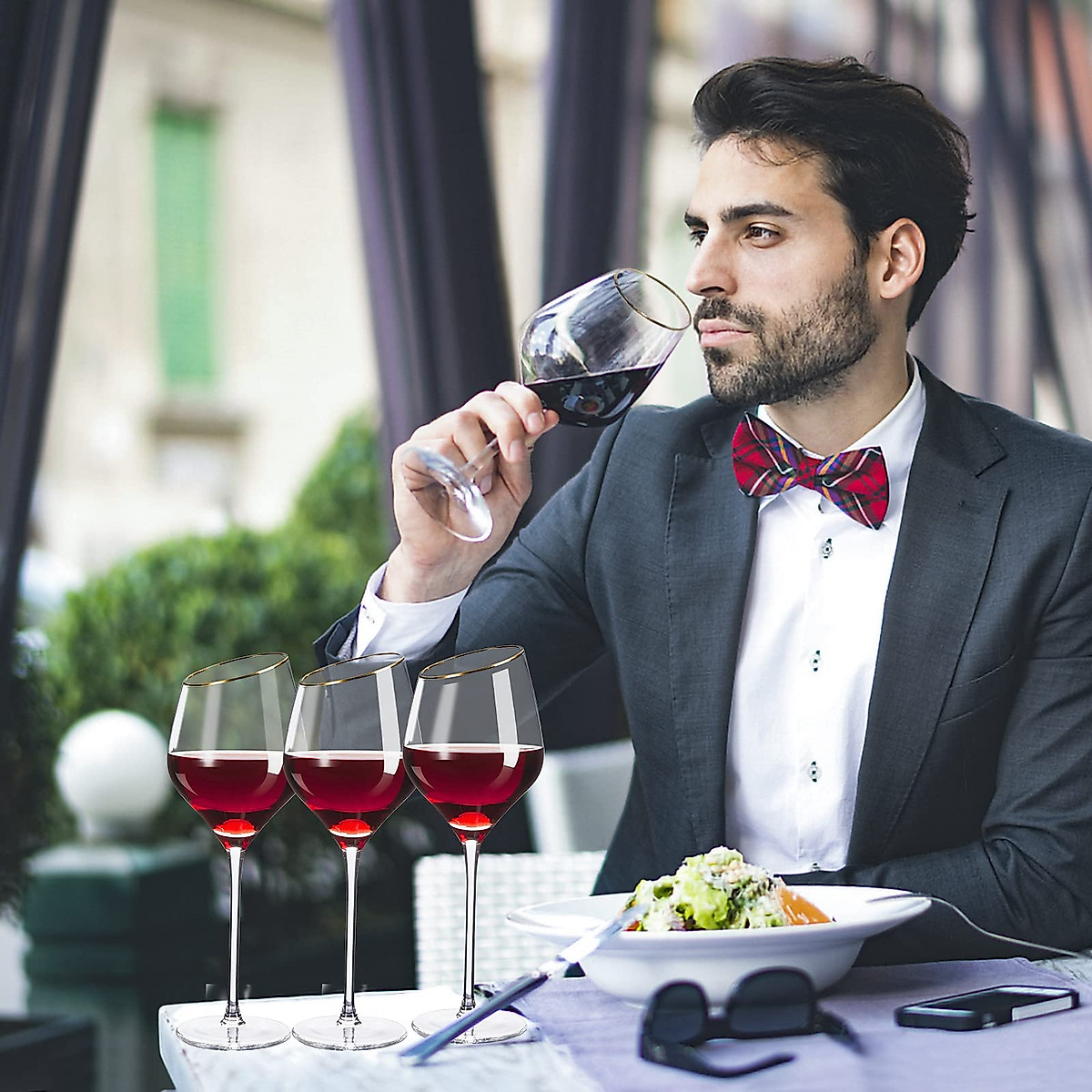 Gold Rimmed Wine Glasses Set of 2,No-Lead Crystal Long Stem Red Wine Glasses,Hand Blown Unique White Wine Glasses with Stem-for Burgundy,Cabernet,and Bordeaux, Christmas Gift,15 oz-Clear