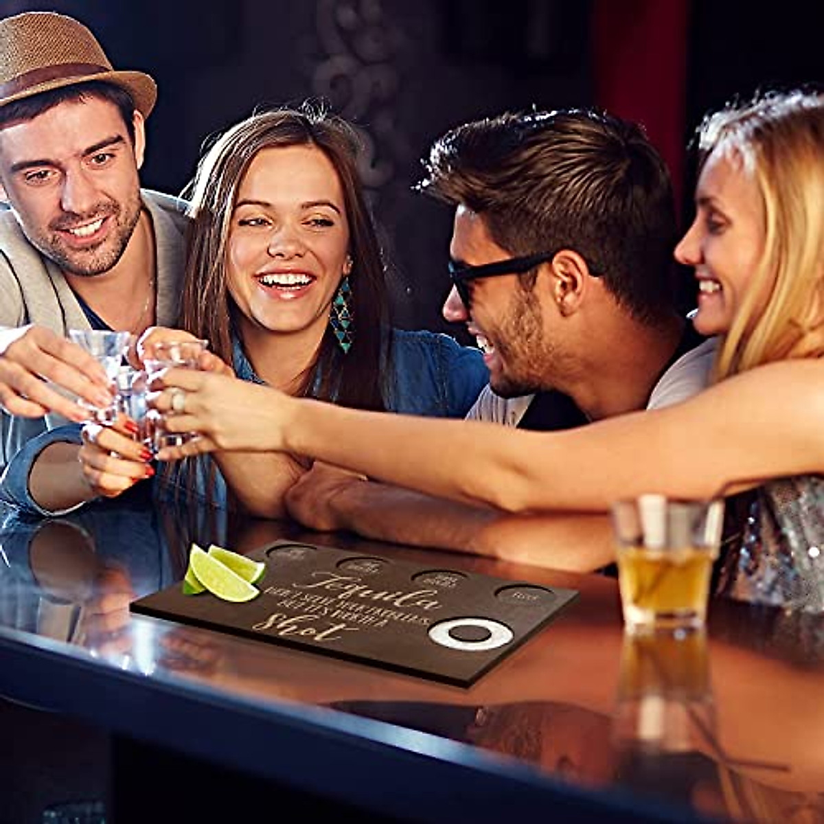 Huray Rayho Tequila Shot Board Serving Tray Huray Rayho Shot Glass Holder Display and Storage Shot Glasses with Salt Rim Bar Wooden Tray for Liquor Birthday Party Wedding Housewarming Men Women Gifts