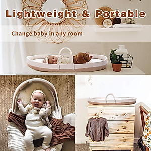 Baby Changing Basket with Storage Bag, Moses Basket for Babies, Thick Diaper Changing Pad, Leaf Shape Pad, Waterproof Leather Pad, Cotton Rope, Changing Table Topper for Dresser, Portable