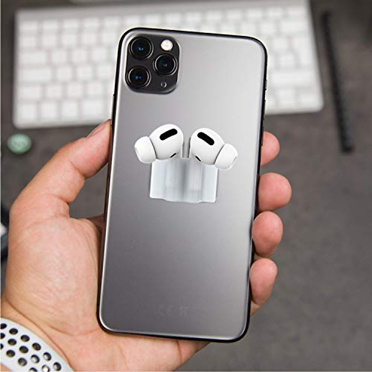 POPMAGNETZ Podify (2-Pack) AirPods Holder Stick On Adhesive Silicone Earbud Sleeve Case Attachment Accessory for Back of Cell Phone, iPhone & Android, Fits AirPods & AirPods Pro (Clear)