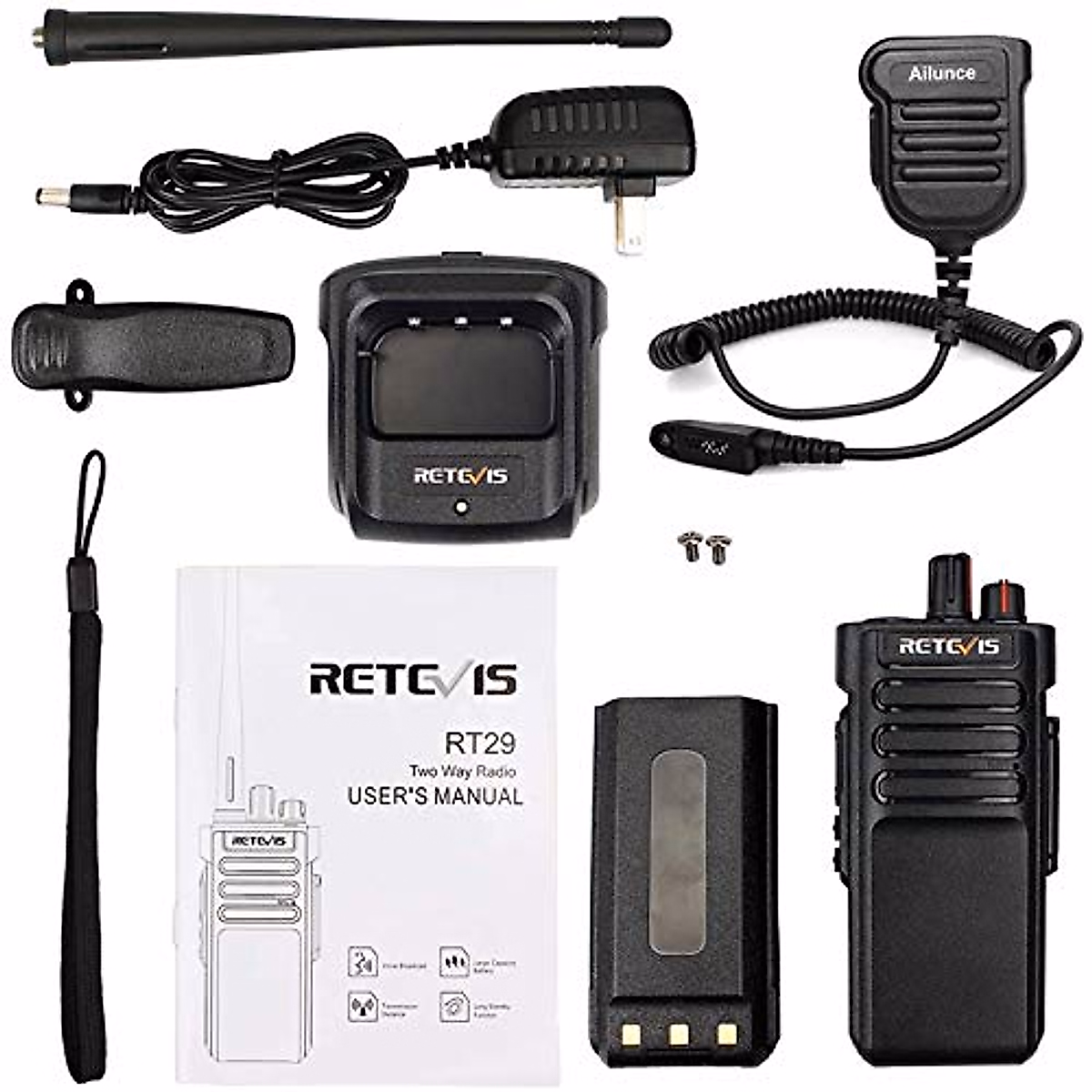 Retevis RT29 2 Way Radios Long Range,High Power Heavy Duty Two Way Radios,Rugged Walkie Talkies with Waterproof Speak Mic 3200mAh Battery(4 Pack)