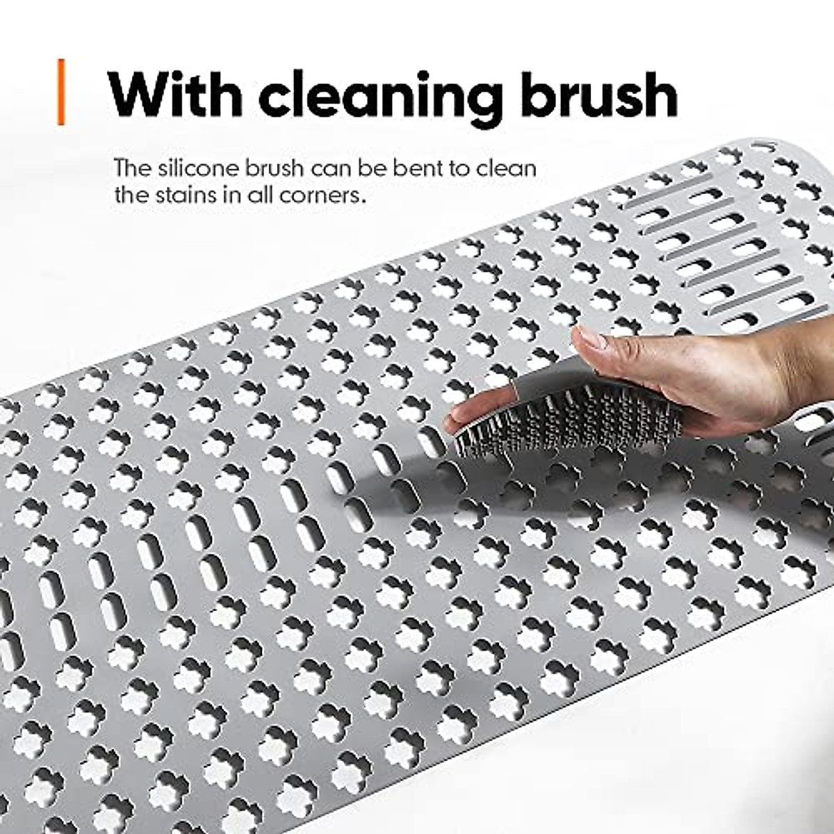 Moryimi Silicone Sink Protectors for Kitchen Sink with Cleanging Brush, Grey Sink Mats with feet, Large Grips Silicone Sink Mat for Bottom of Kitchen Farmhouse Stainless Steel Porcelain Sink 25"x13"