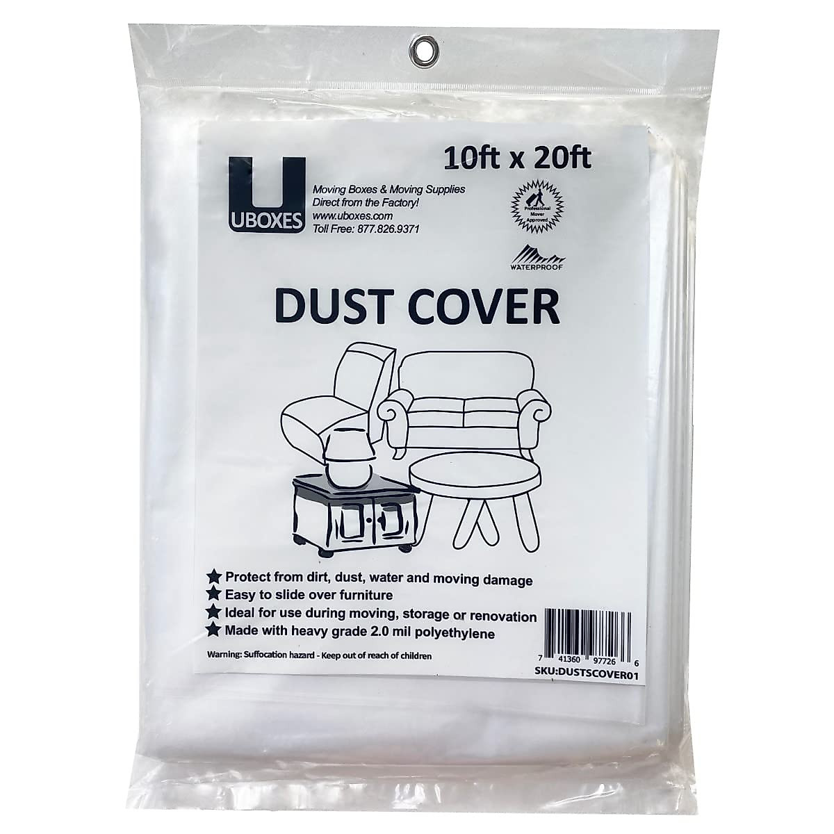 Uboxes Furniture Covers protect your furniture with our versatile 10' x 20' dust cover, Clear