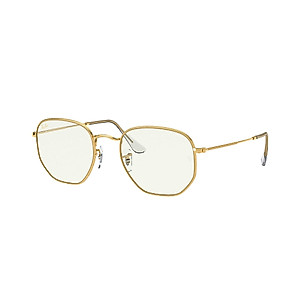 Ray-Ban Rb3548 Hexagonal Glasses, Legend Gold/Clear Blue Light Filtering, 48 mm