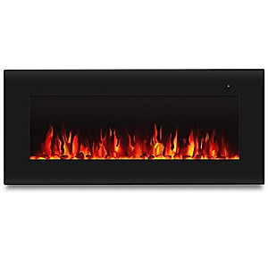 BOWERY HILL Modern 40" Wall Mounted Electric Fireplace Mantel Heater with Remote Control, Adjustable Led Flame, 1400W in Black
