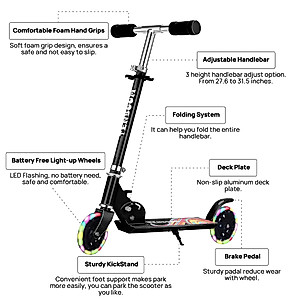 TENBOOM Scooter Toys for Kids Ages 6-12/3-5, Light Up Wheels Christmas Birthday Gifts for Girls Boys, Easy Folding Kids Scooter with 3 Levels Adjustable Handlebar