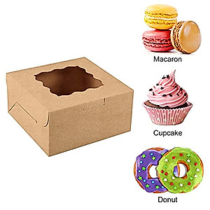 Moretoes 24pcs 6x6x3in Brown Bakery Boxes Pastry Boxes Cookie Boxes Mini Cake Boxes with Window Included Parchment Paper and Stickers