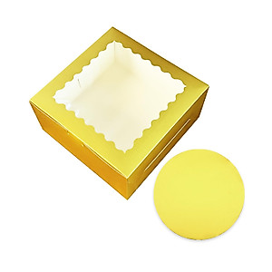 Bakepacker Matte Gold 18-Packs Cake Boxes with Windows, 10x10x5 inch 18pcs Cake Container, 10 Inch 18pcs Cake Carrier Boxes with Matte Gold Cake Boards Included