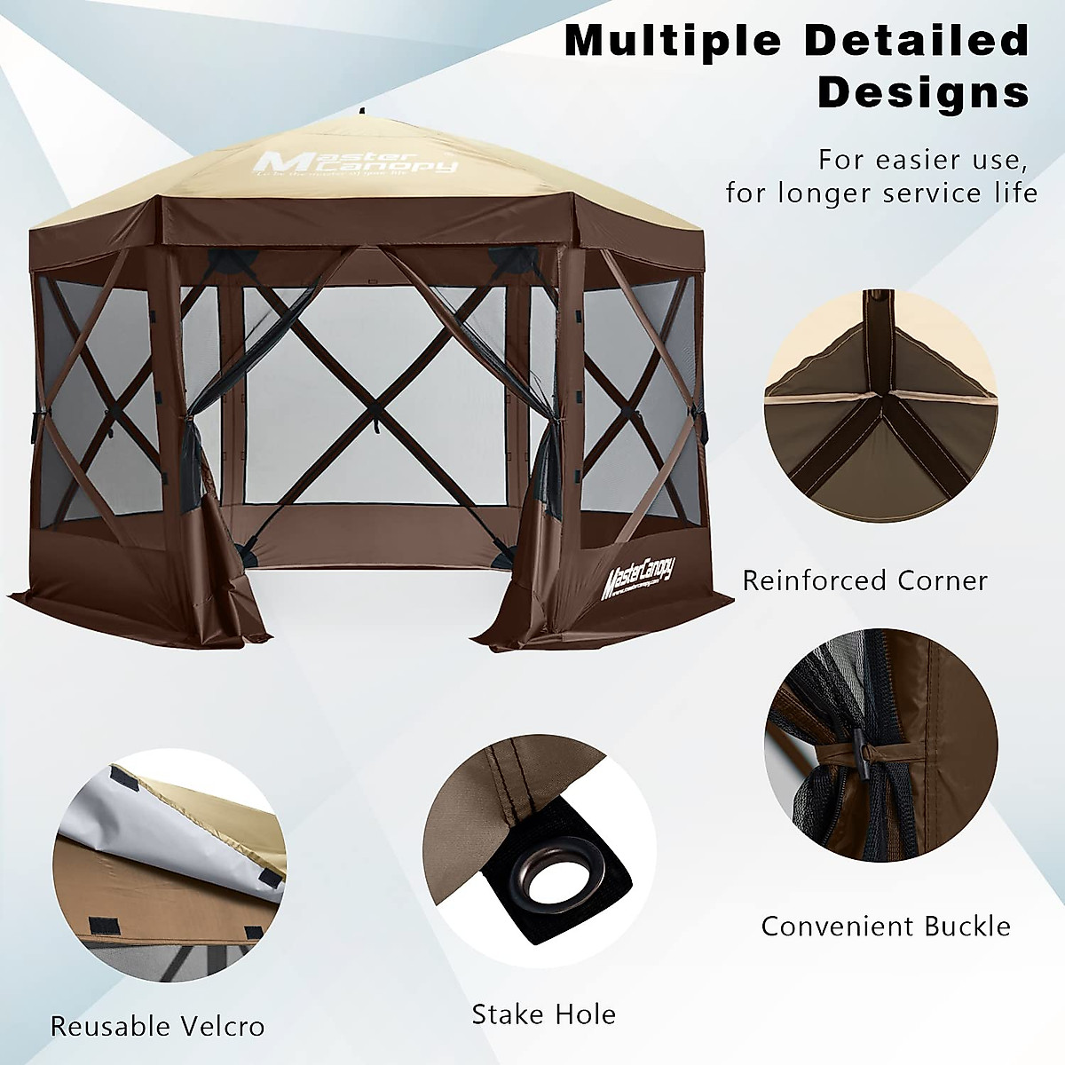 MASTERCANOPY 12x12 Portable Screen House Room Pop up Gazebo Outdoor Camping Tent with Carry Bag (12x12,Beige&Coffee)
