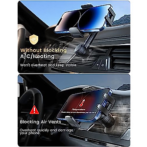 Holdersafe Phone Mount for Car Vent: [Never Blocking] Air Vent Cell Phones Holder for iPhone & Samsung Android Smartphone [Thick Cases Friendly] Hands-Free Auto Mobile Phone Stand