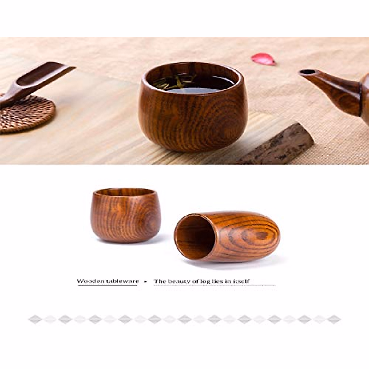 K JINGKELAI Wooden Tea Cups Top Grade Natural Solid Wood Tea Cup 4 Pack,Wooden Teacups Coffee Mug Wine Mug for drinking Tea Coffee Wine Beer Hot Drinks,100-200 ML