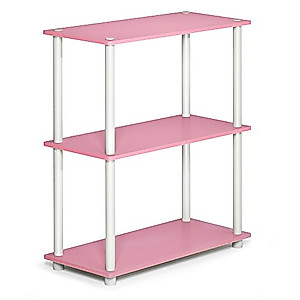 Furinno 3-Tier Open Shelf Bookcase, White/Pink 11003WH/PI & Turn-N-Tube 3-Tier Compact Multipurpose Shelf Display Rack, Pink/White