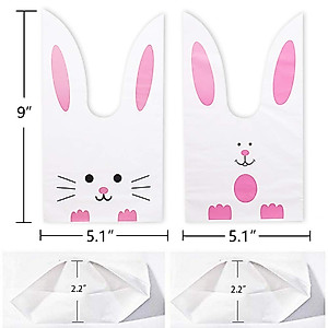 100PCS Cute Rabbit Long Ear Candy Gift Bags, Easter Goodie Bags Bunny Cookie Snack Bag Packaging Cookie Supplies