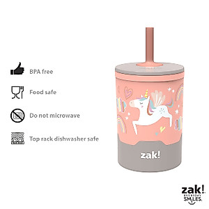 Zak Designs Unicorn Mighty Tot Kids Tumbler with Screw-On Lid and Silicone Straw, Durable and Spill-Proof with Tip-Proof Base is Easy to Lift, Perfect Baby Cup Bundle (10 oz, 2-Piece Set, Unicorn)