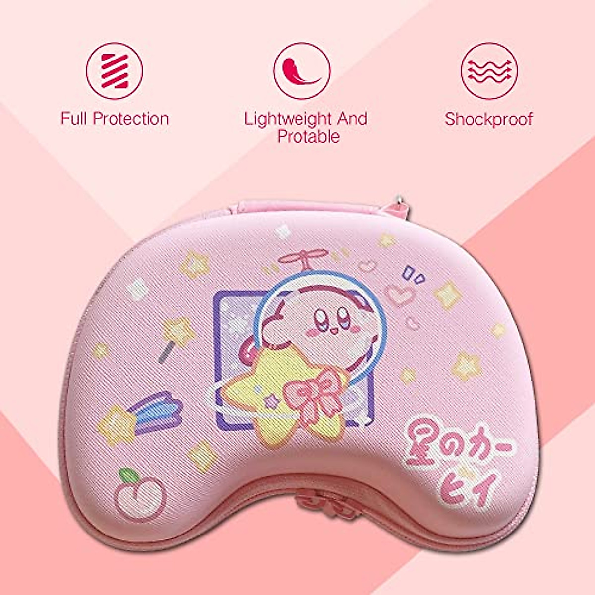 PERFECTSIGHT Carrying Travel Storage Case Compatible with Switch Pro Controller, PS5/ PS4 Controller, Xbox Controller, Portable Compact Hard Shell Protective Cover Bag for Kirbi Fans
